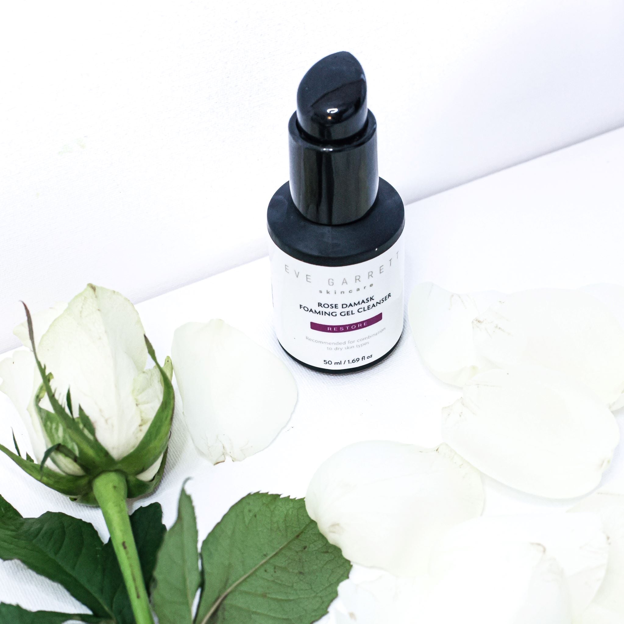 ROSE DAMASK FOAMING GEL CLEANSER 50ml Pump Bottle – Eve Garrett Skincare